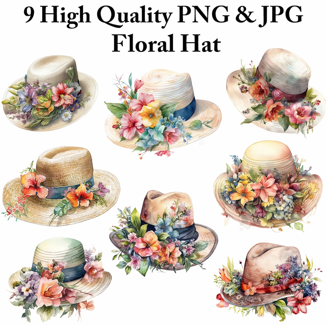 Floral Hat Watercolor Clipart Set Bundle Summer Fashion Clip Art JPG ...