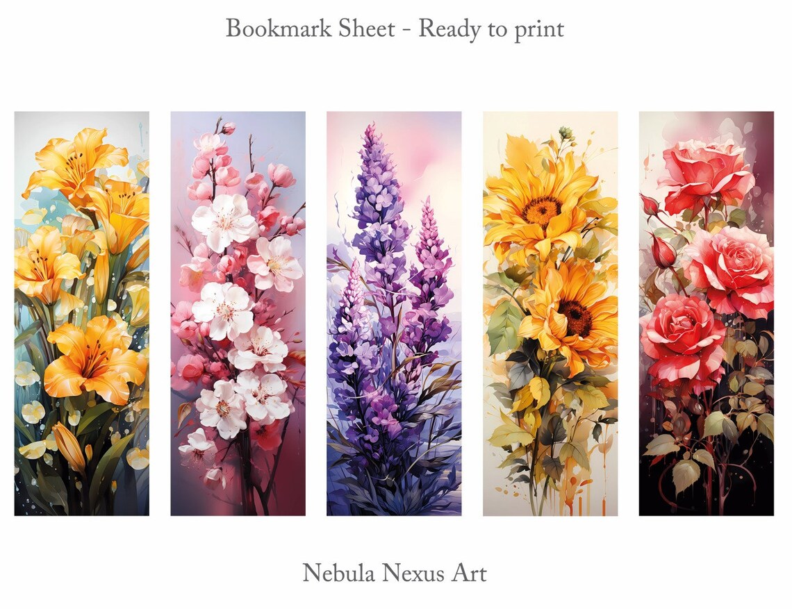 10 Watercolor Flowers Printable Bookmarks Digital Download JPG Bookmark ...