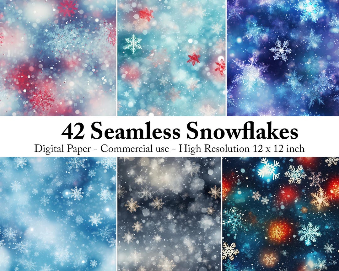42 Seamless Snowflake Digital Paper Pack, Winter Wonderland Backgrounds ...