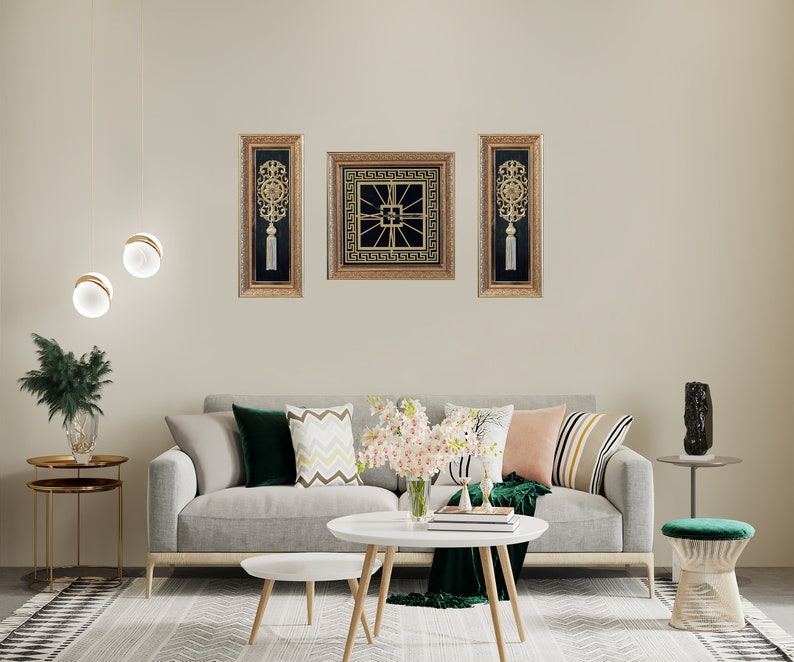 Gold Elegant Modern Wall Clock Set-luxury Black Glass Frame,silent ...