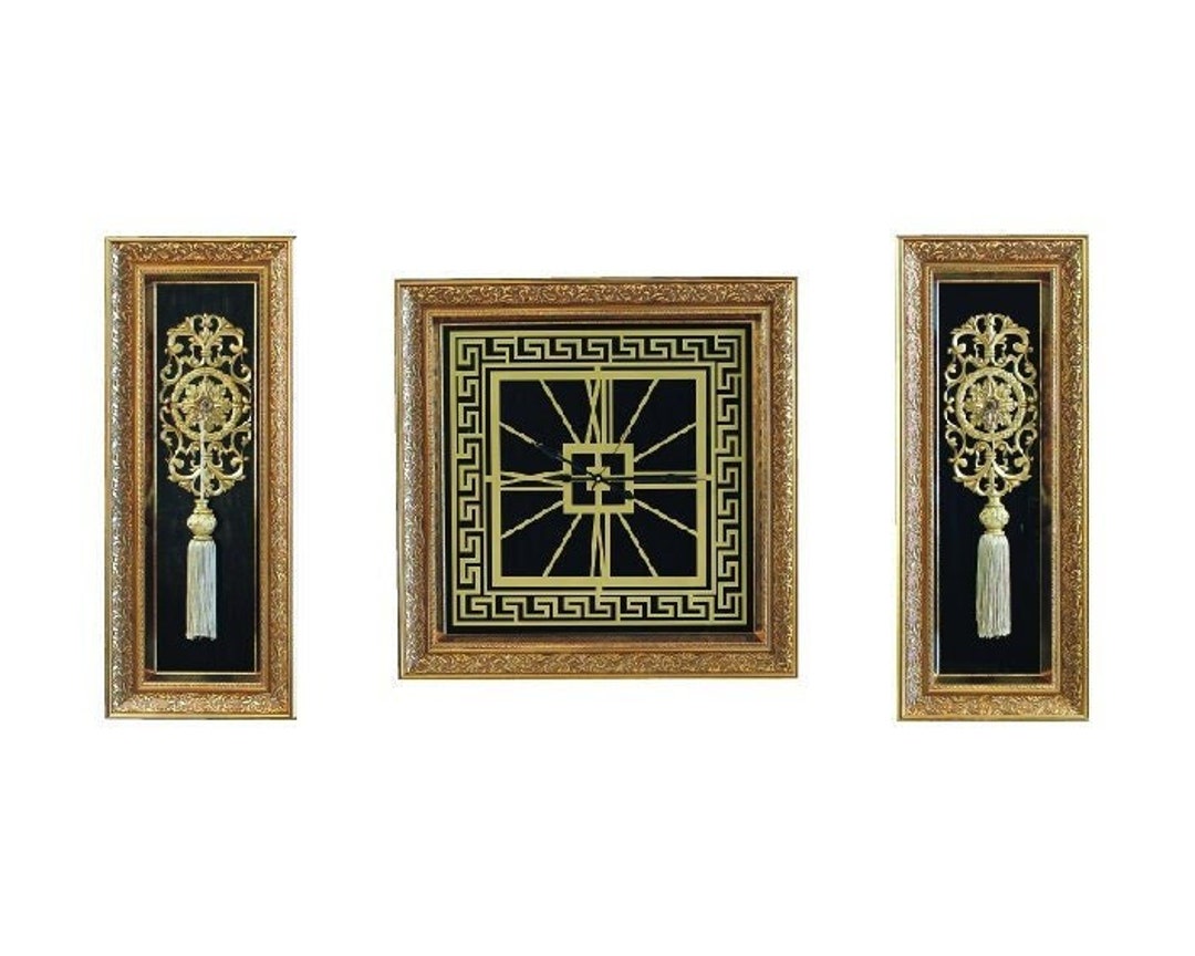 Gold Elegant Modern Wall Clock Set-luxury Black Glass Frame,silent ...