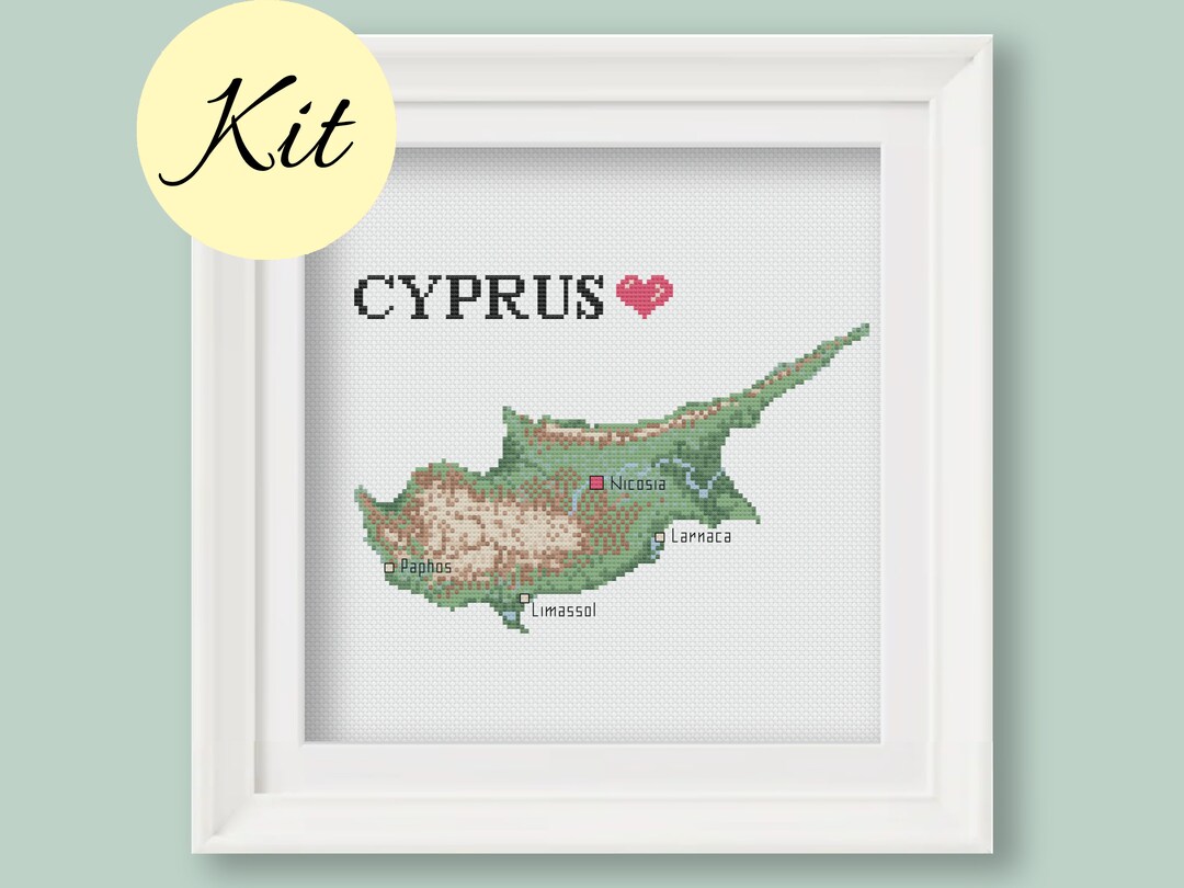 Cyprus Cross Stitch Kit Map of Cyprus Beginner Embroidery Kit Video ...