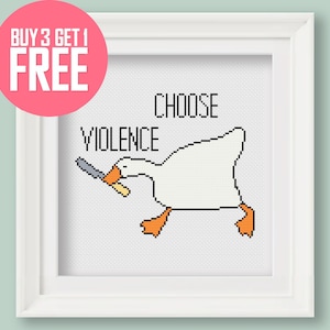 Funny Cross Stitch Pattern [PDF] - Goose Meme "choose Violence" - 6 ...