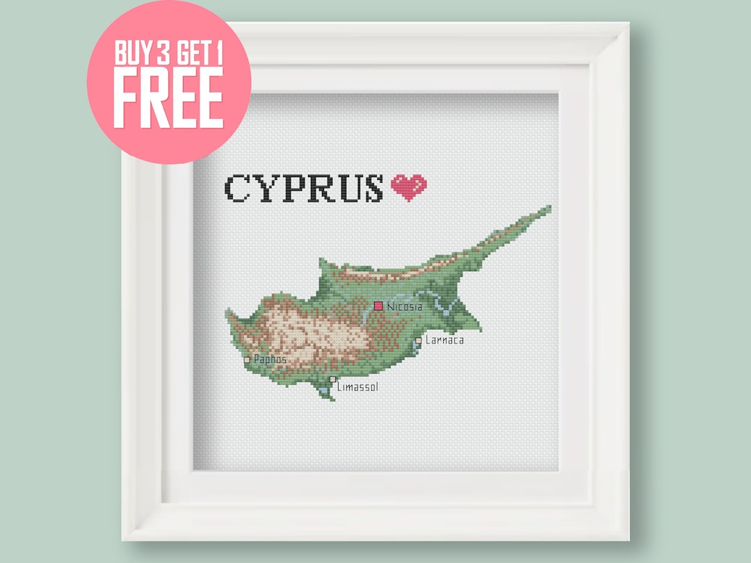 Cyprus Cross Stitch Pattern [PDF] — Geographical Map — 7.5’’ (19 Cm ...