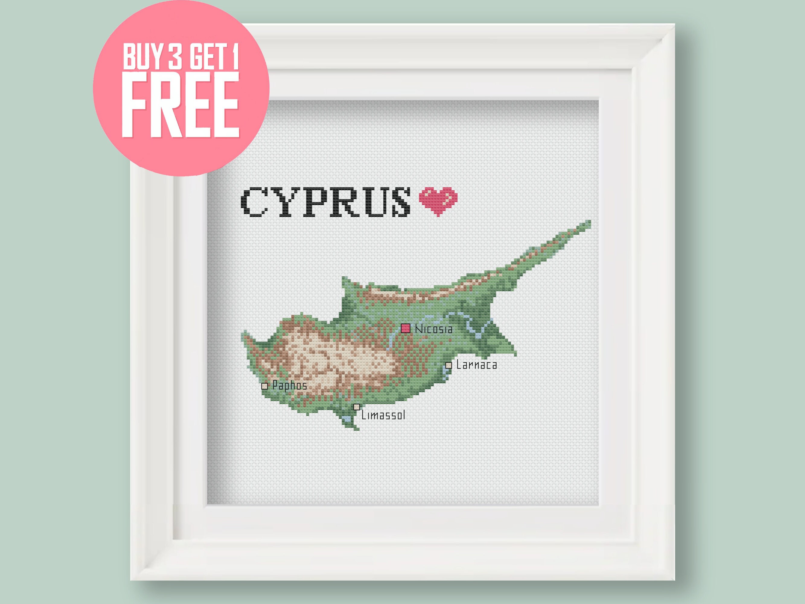 Cyprus Cross Stitch Pattern [PDF] — Geographical Map — 7.5’’ (19 Cm ...