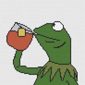Funny Cross Stitch Pattern [PDF] - Kermit Sipping Tea Meme - 5’’ (12 Cm ...