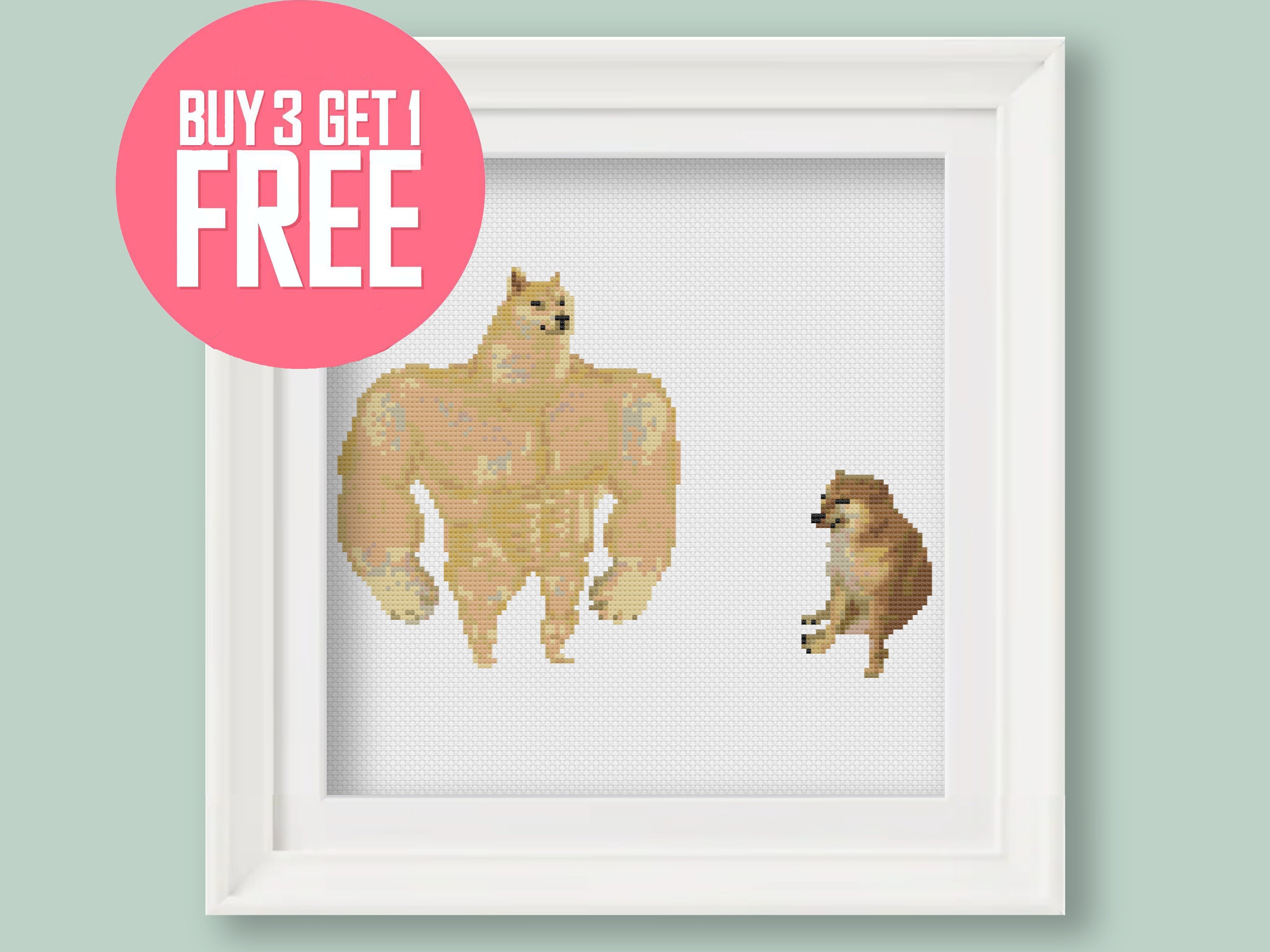 Funny Cross Stitch Pattern PDF Swole Doge Vs. Cheems Meme 8 20 Cm ...