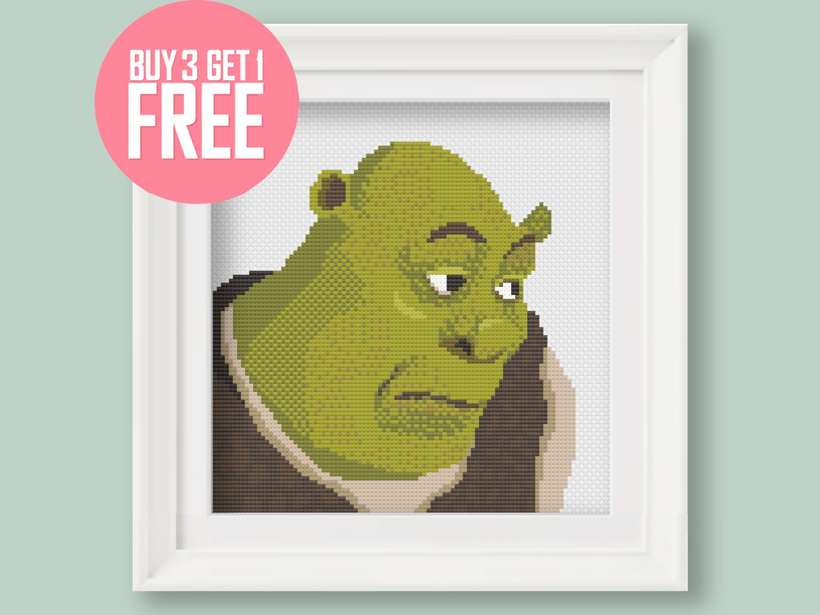 Funny Cross Stitch Pattern PDF Bored Shrek Meme 6 15 Cm Beginner ...