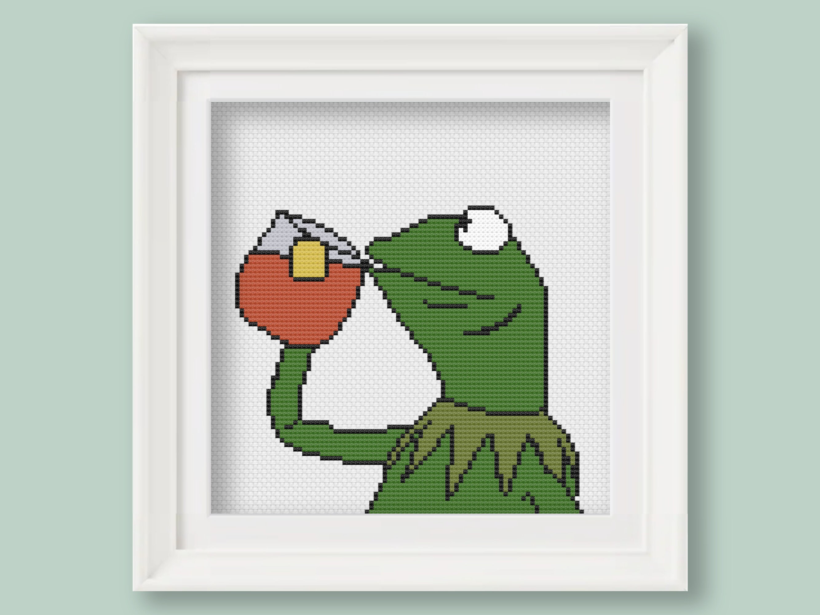 Funny Cross Stitch Pattern [PDF] - Kermit Sipping Tea Meme - 5’’ (12 Cm ...