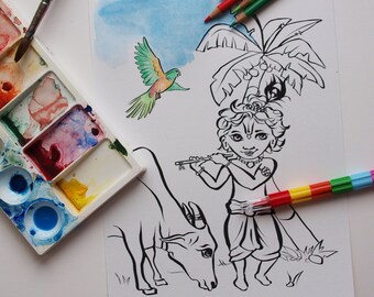 Coloring Page Lakshmi Narayan Printable Digital Download - Etsy