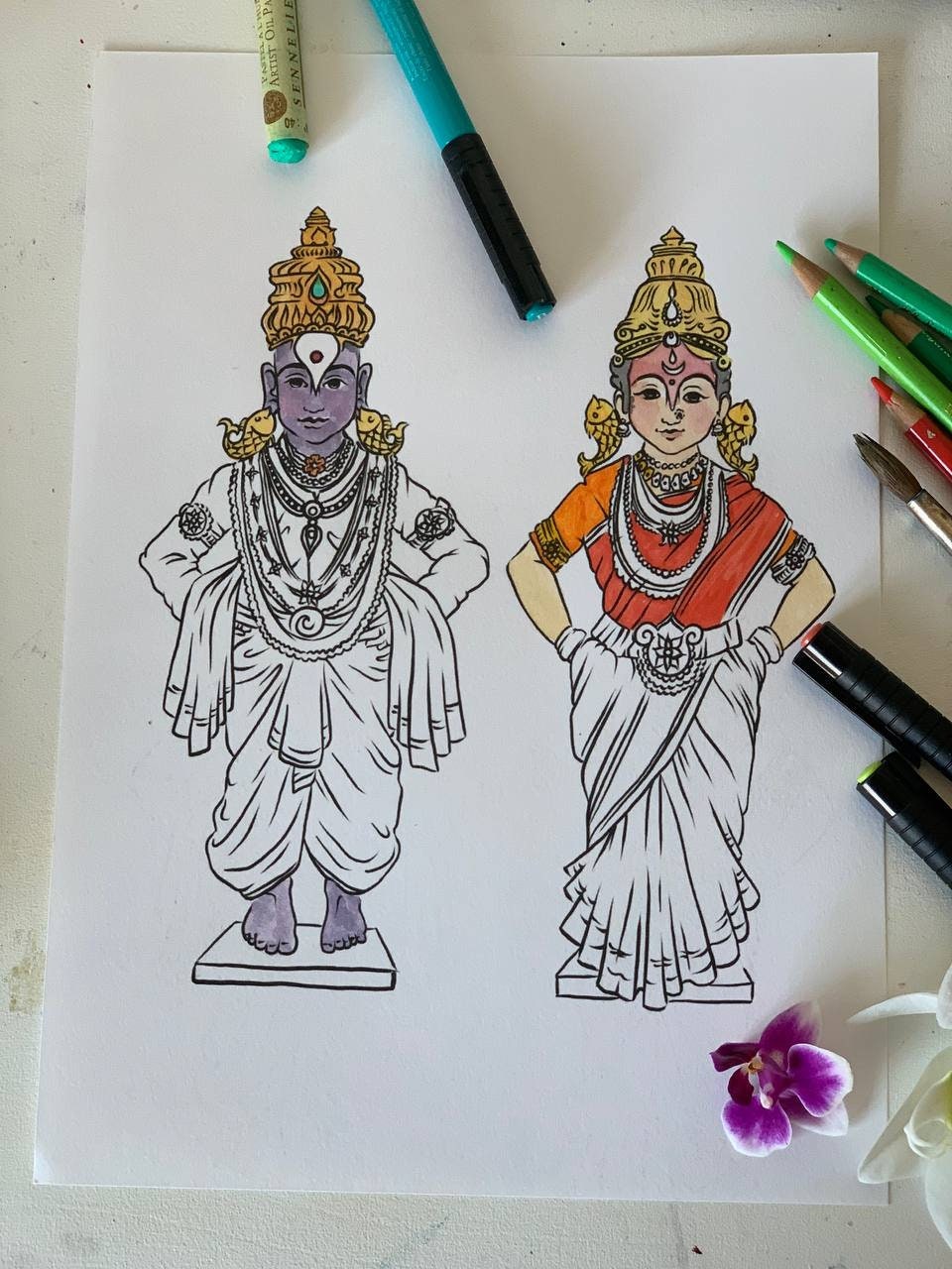 Coloring Page Vitthala Rukmini Printable Digital Download - Etsy Canada