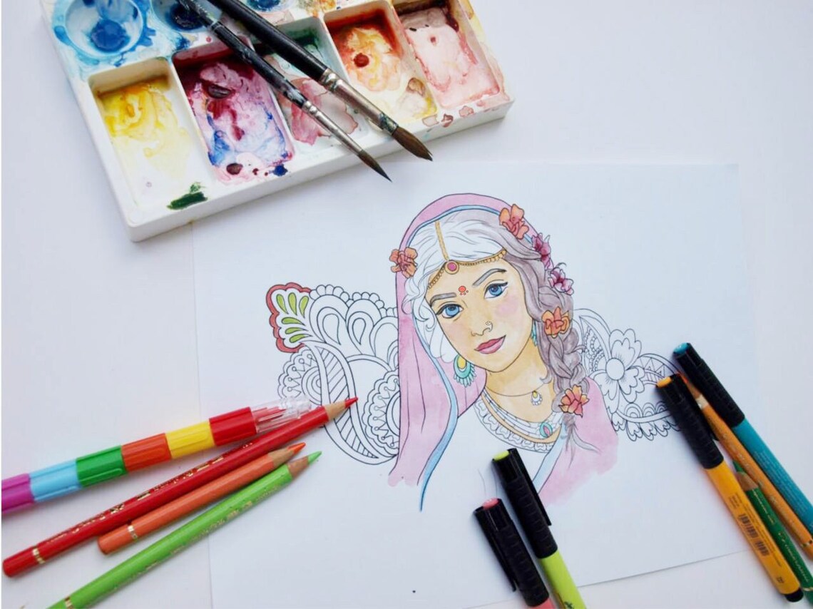 Coloring Page Radha Rani Printable Digital Download - Etsy