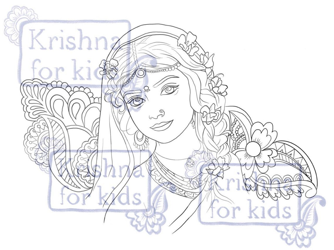 Coloring Page Radha Rani Printable Digital Download - Etsy