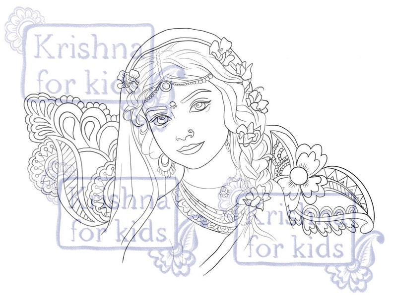 Coloring Page Radha Rani Printable Digital Download - Etsy