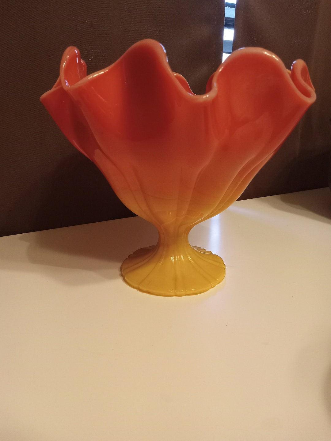 LE Smith Bittersweet Orange Slag Glass Pedastal Bowl - Etsy