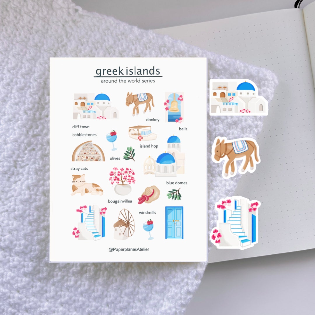 Santorini Sticker Sheet for Travel Planner Mykonos Travel Sticker Sheet ...