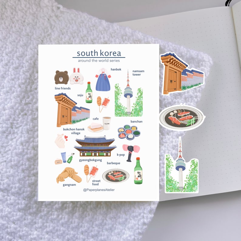 South Korea Sticker Sheet for Travel Planner Seoul Travel Sticker Sheet ...