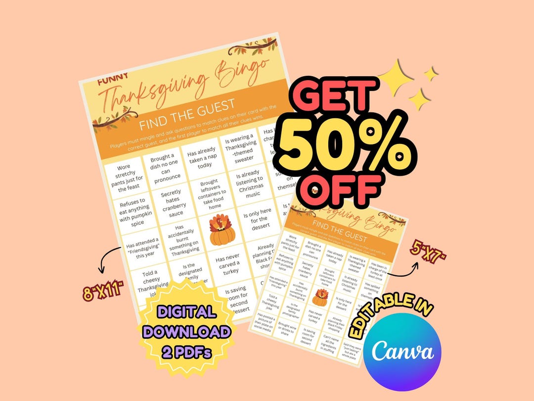 Thanksgiving Find the Guest Bingo,find the Guest Bingo,editable ...