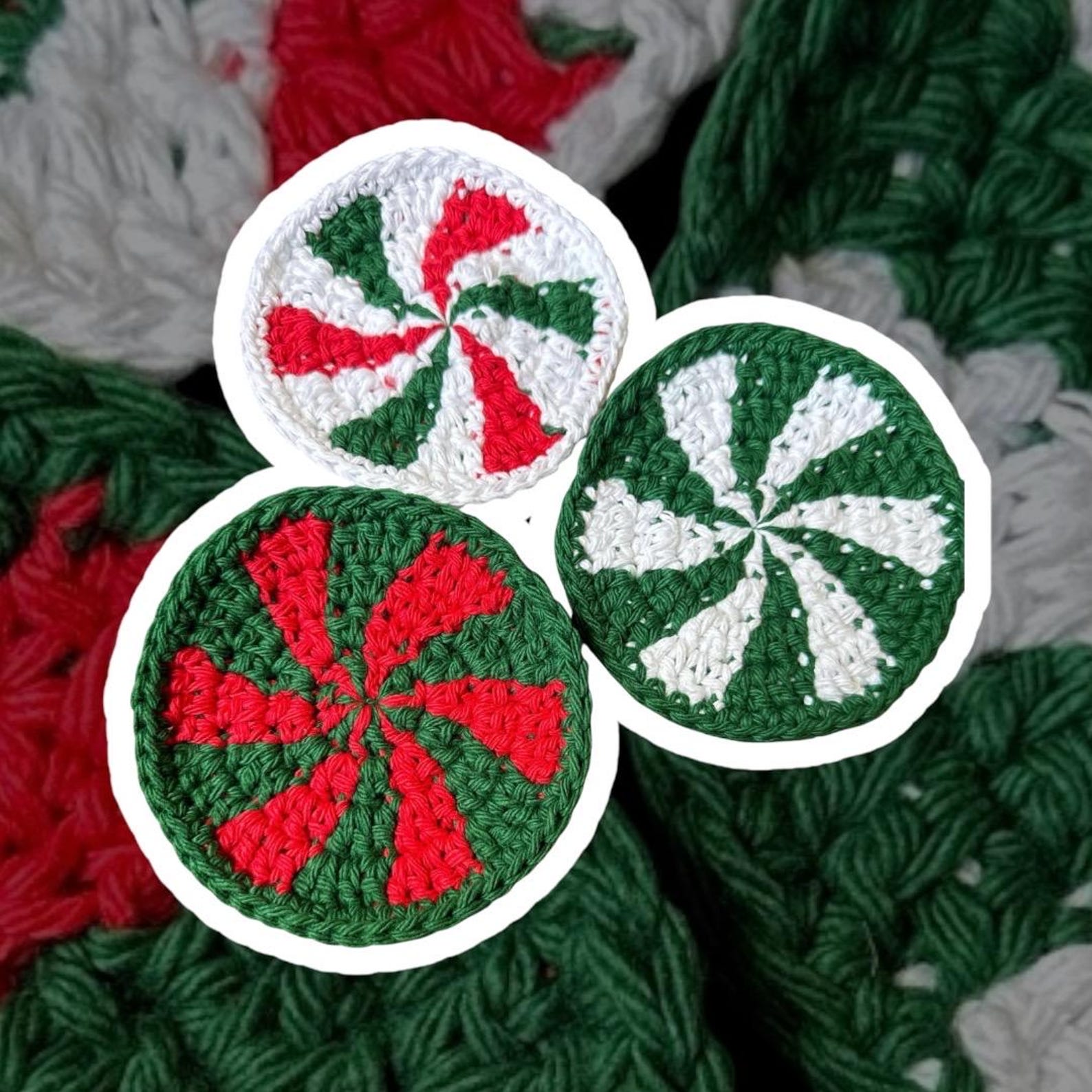 Christmas Peppermint Candy Crochet Coasters | Mug Rugs | Set of 2, 4 ...