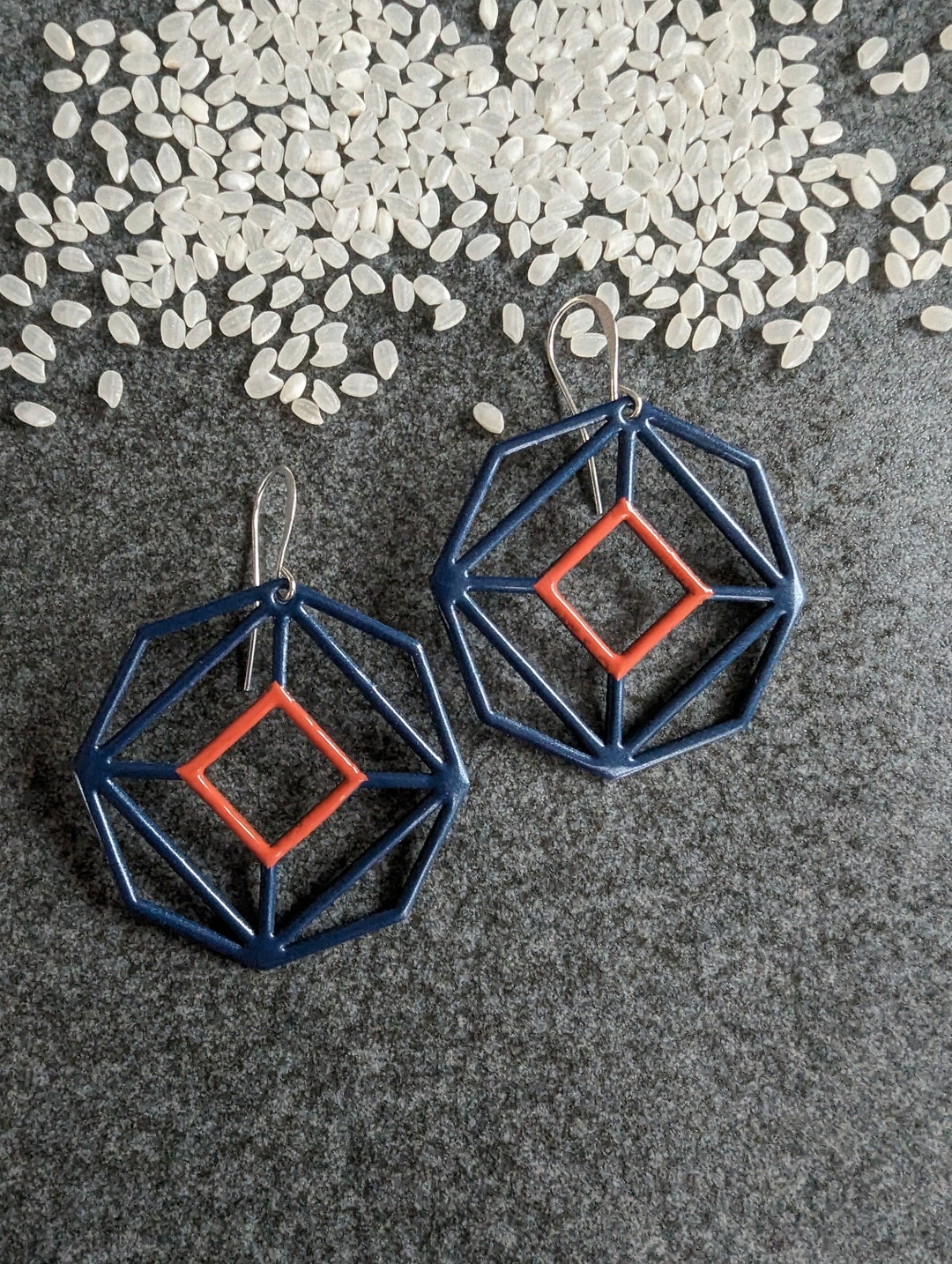 Hexagonal Dangle Earrings Blue and Coral - Etsy
