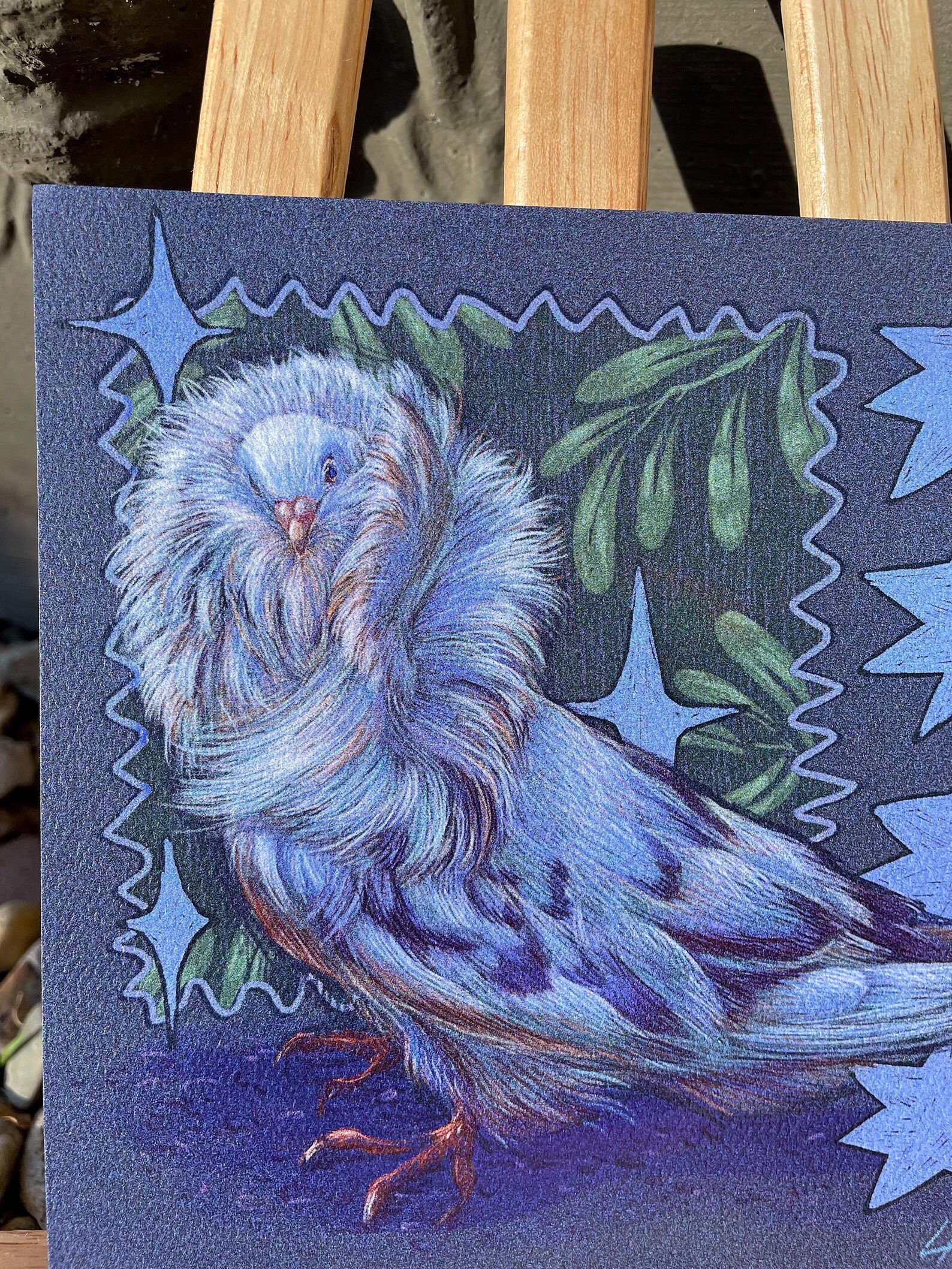 Mini Blue Jacobin Pigeon Dove With Blue Stars Print 6 X 6 - Etsy