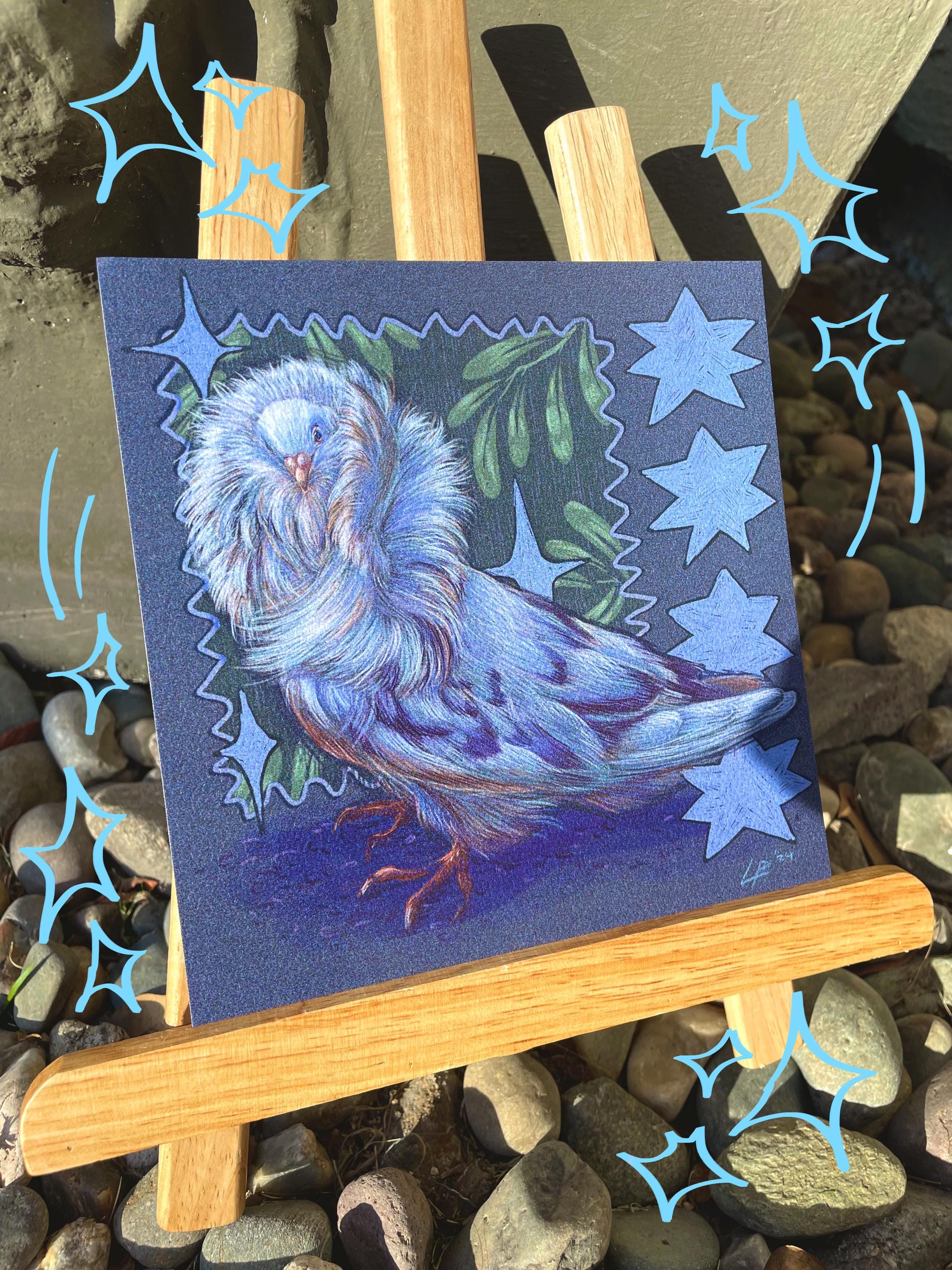 Mini Blue Jacobin Pigeon Dove With Blue Stars Print 6 X 6 - Etsy