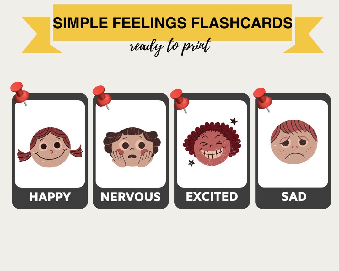 16 Feelings Flash Cards, Emotions Chart, Montessori Materials ...