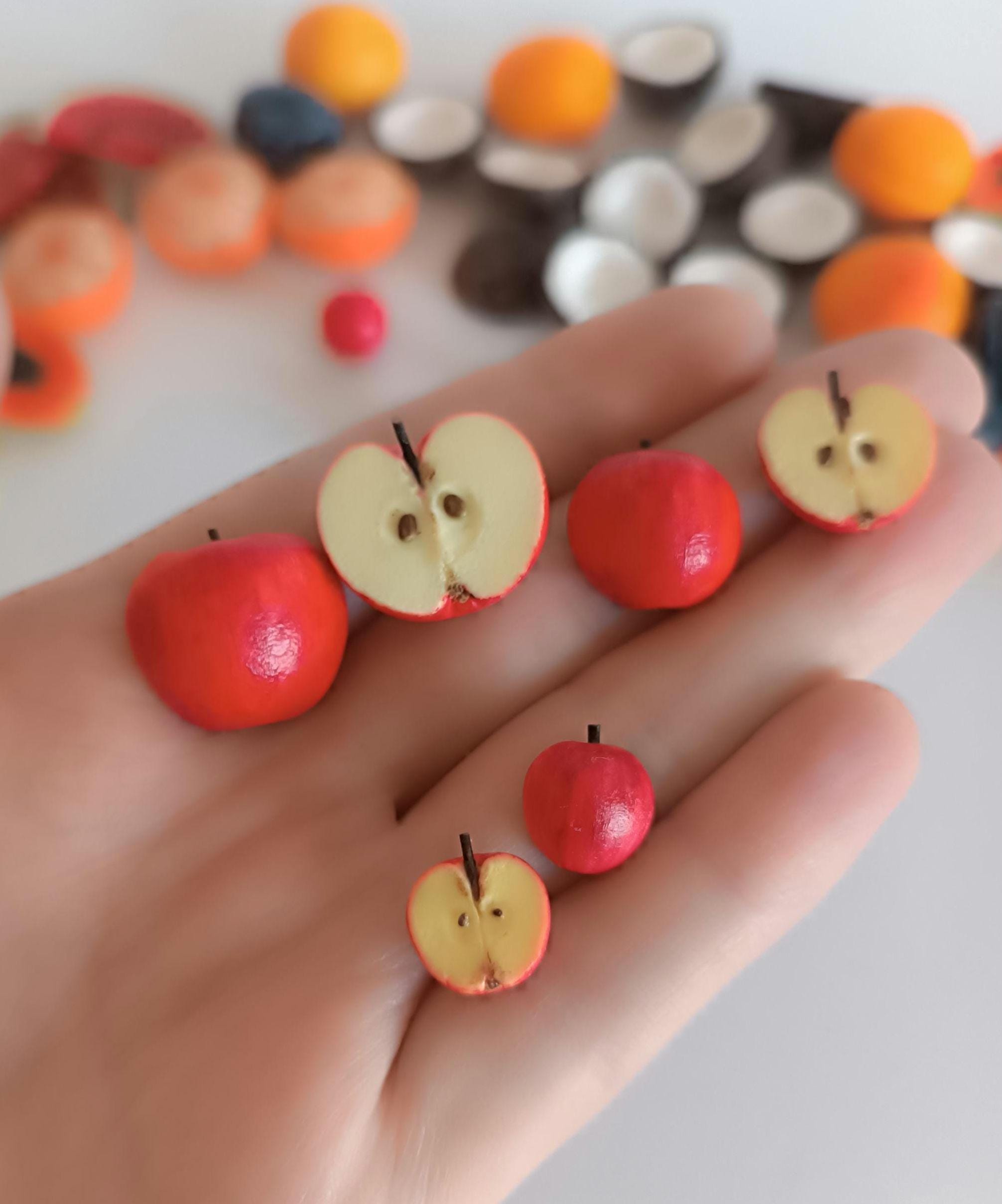 Miniature Half Red Apple/ Charm Clay/ Jewelry Making Bracelet Necklace ...