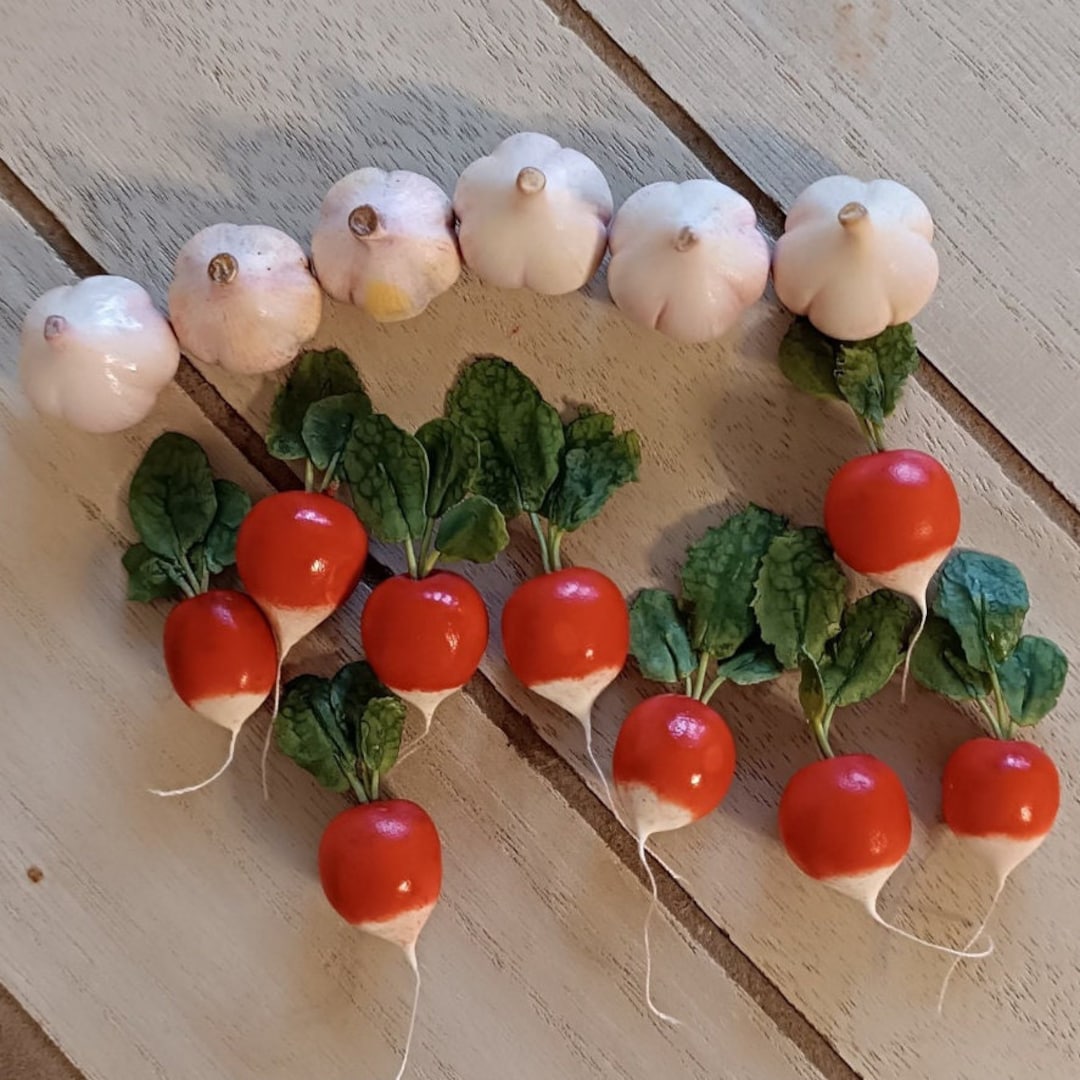 Miniature Radish and Garlic, Polymer Clay Dollhouse Food, 1/6 Scale - Etsy