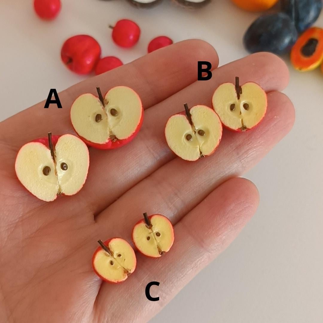 Miniature Half Red Apple/ Charm Clay/ Jewelry Making Bracelet Necklace ...