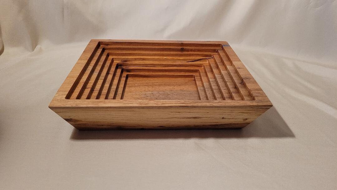 Tiered Wood Bowl, Rectangle Wood Bowl, Pecan Wood Bowl, Carved Wood ...