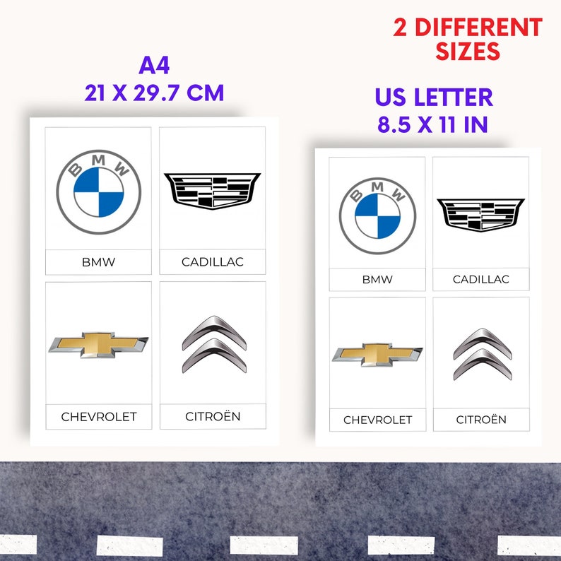 Car Logos Flashcards, Car Brands Cards, Montessori Flash Cards, Small ...