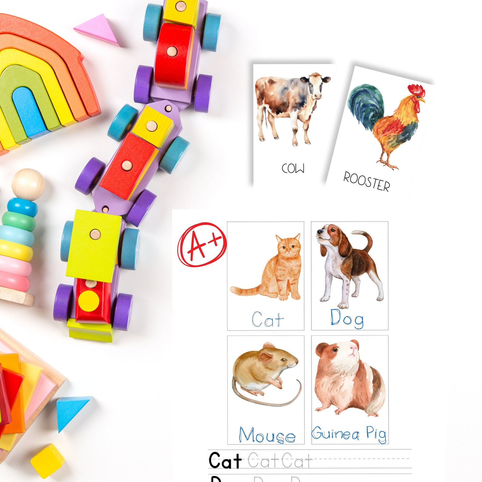 20 Farm Animals and Pets Flash Cards for Kids,pre-school Cards Learning ...