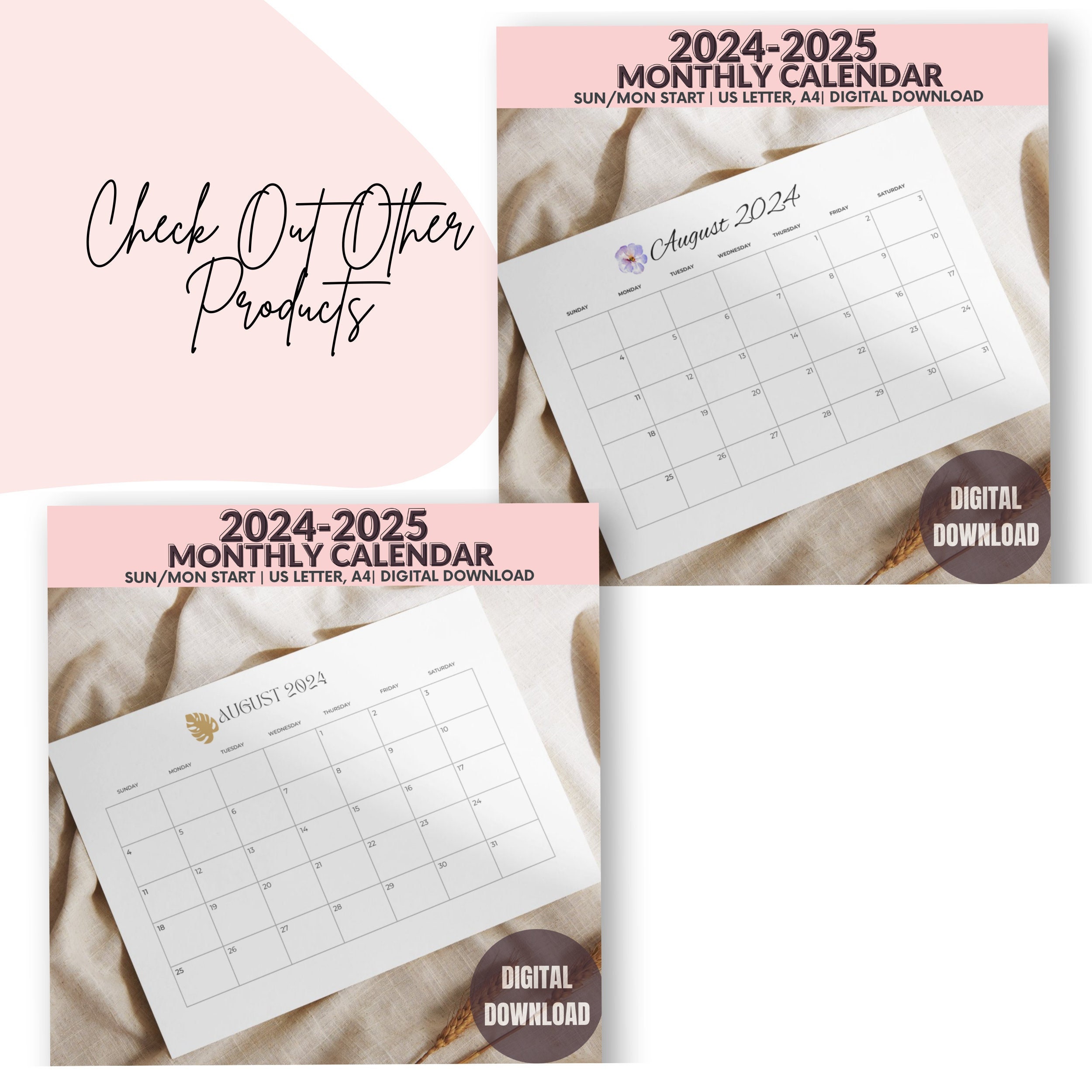 2025 2026 Printable Calendar: Floral Design, Monthly Planner, Calendar ...