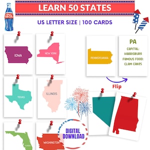 50 States Learning Flashcards for Kids, US Fifty States and Capitals ...