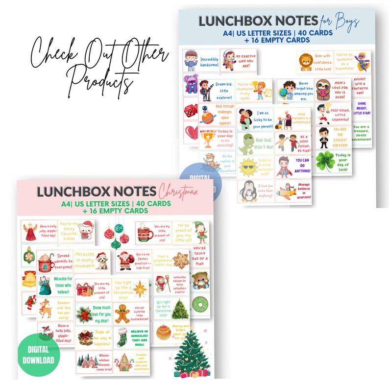 Set of Inspirational Lunchbox Notes,lunchbox Bliss for Girls,kid's ...