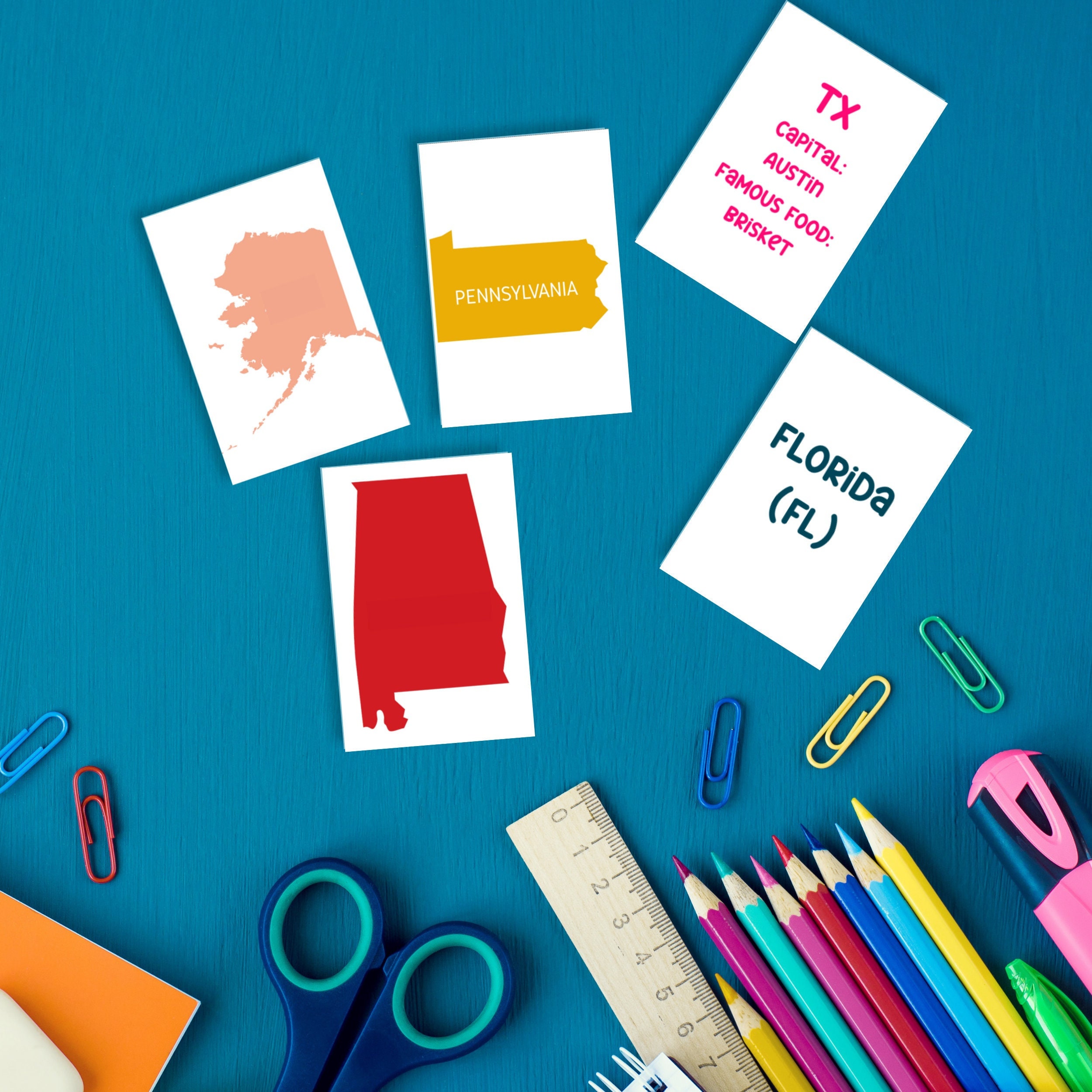 50 States Learning Flashcards for Kids, US Fifty States and Capitals ...