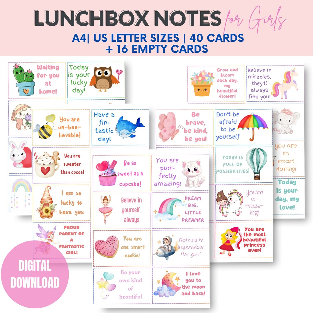 Motivational Lunchbox Notes, Lunchbox Bliss for Girls,kid's Positive ...