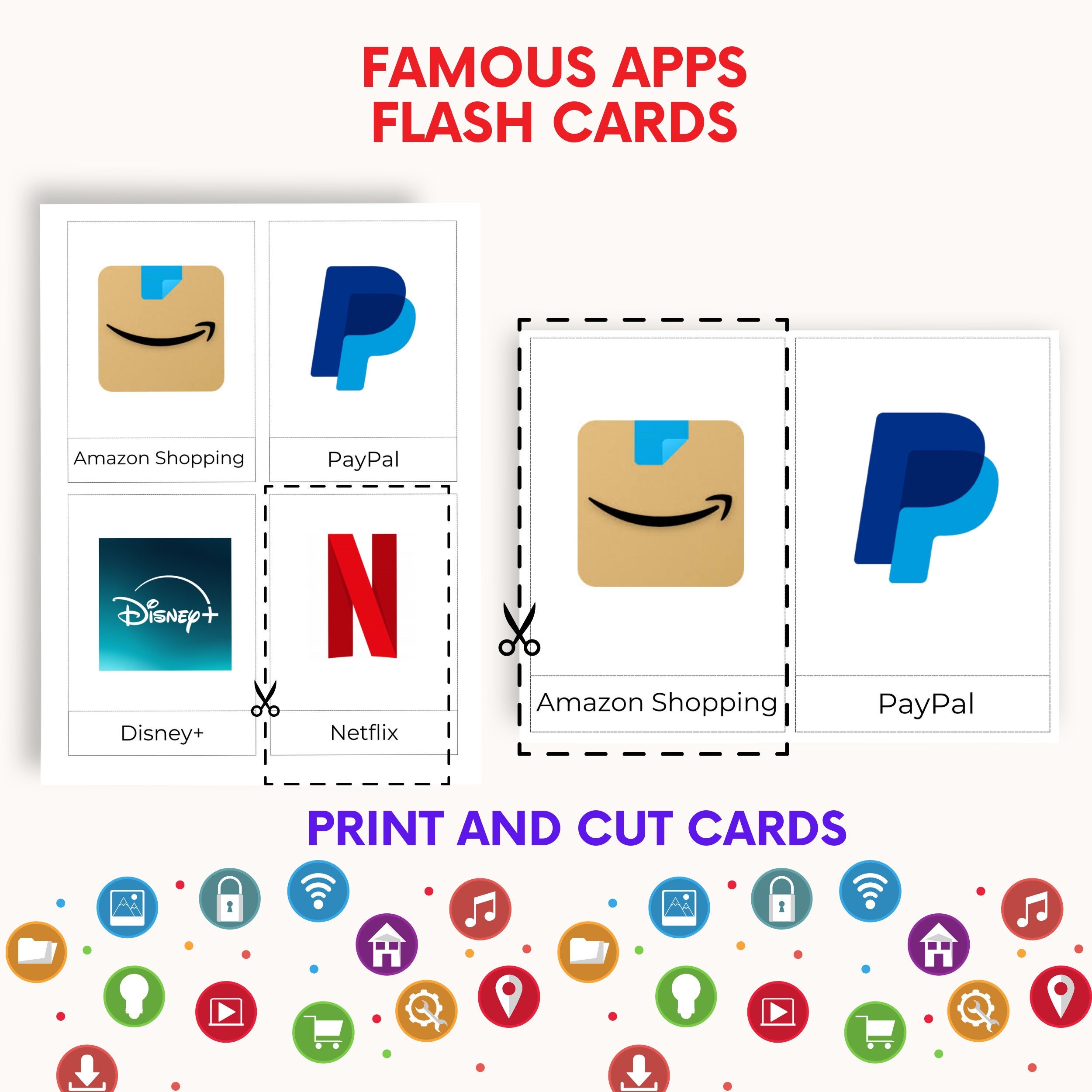 App Logos Flashcards, Montessori Flash Cards, Popular Apps Flash Cards ...