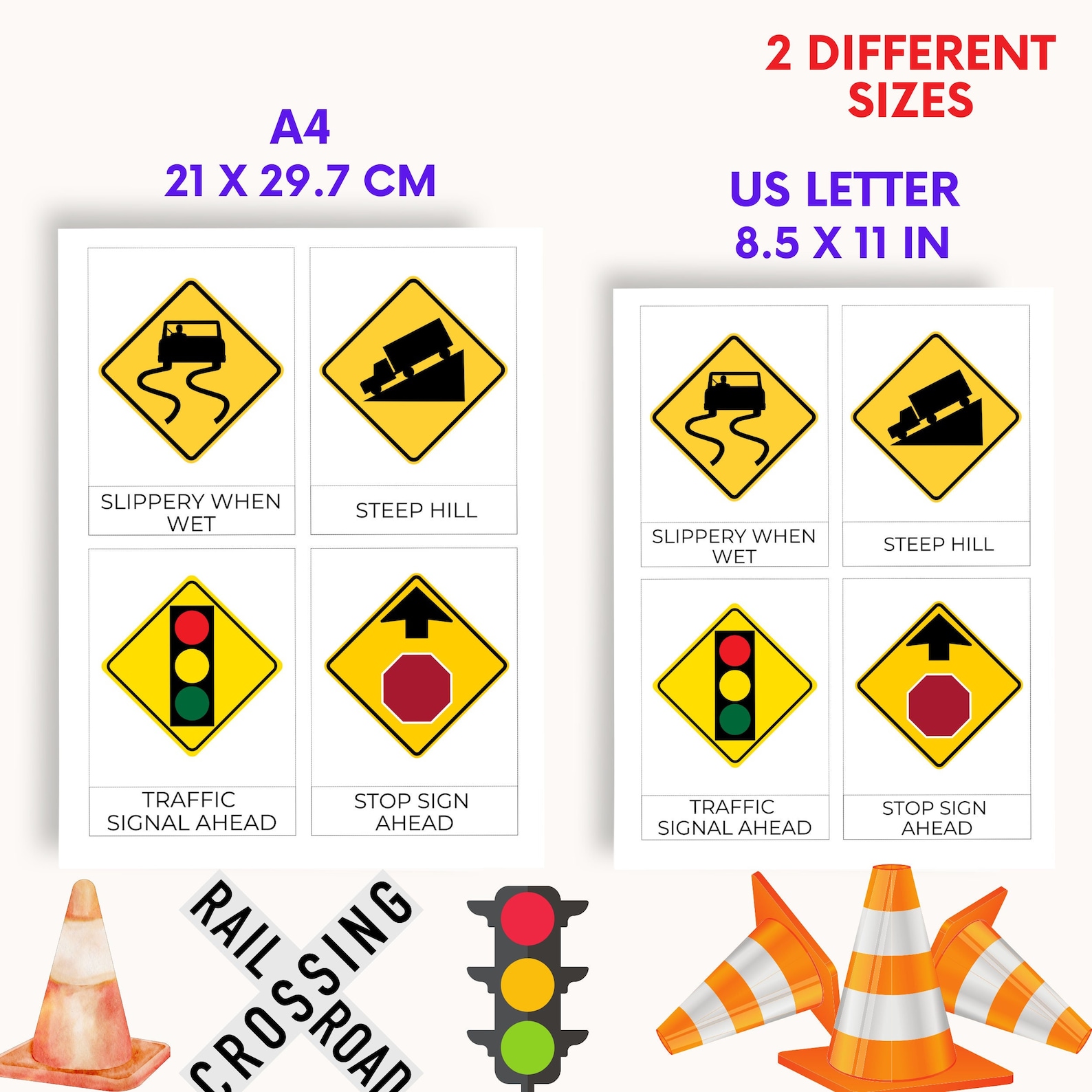USA Traffic Signs Learning Flashcards Road Test Signs Printable DMV ...