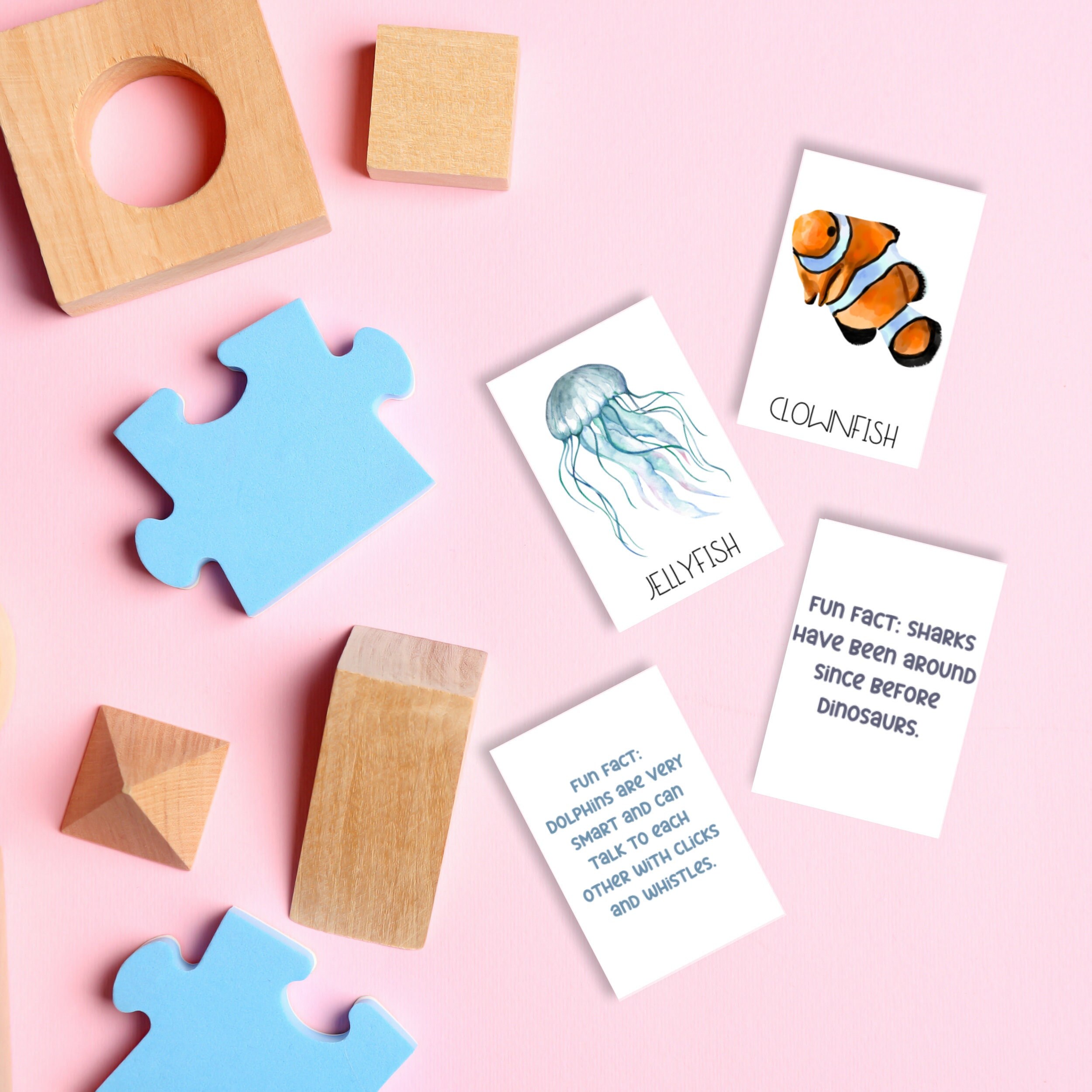 20 Ocean Animals Flash Cards for Kids, Homeschool Learning, Handwriting ...