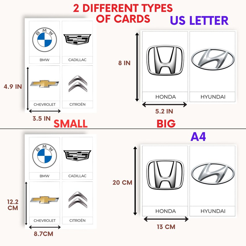 Car Logos Flashcards, Car Brands Cards, Montessori Flash Cards, Small ...
