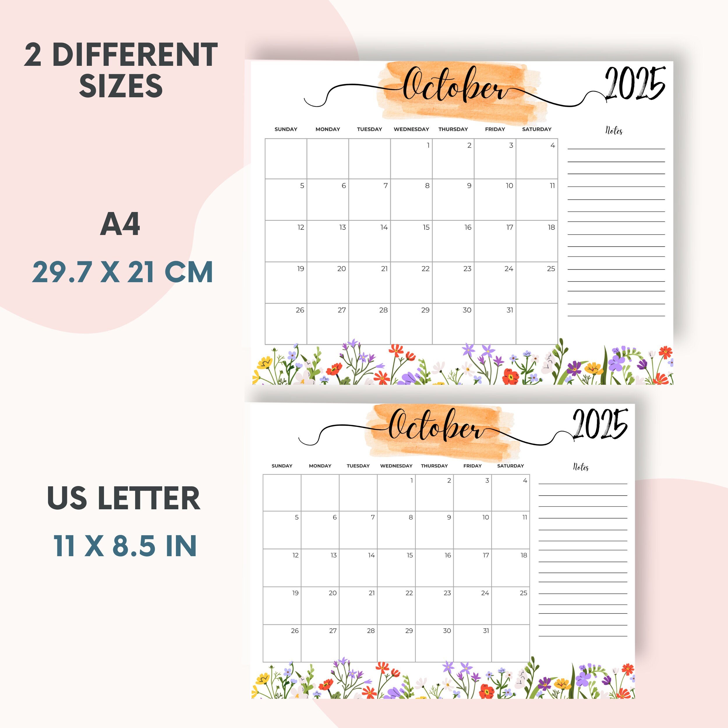 2025 2026 Printable Calendar: Floral Design, Monthly Planner, Calendar ...