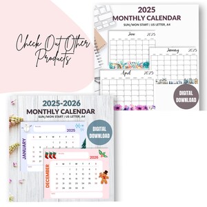 2025 2026 Printable Calendar: Floral Design, Monthly Planner, Calendar ...