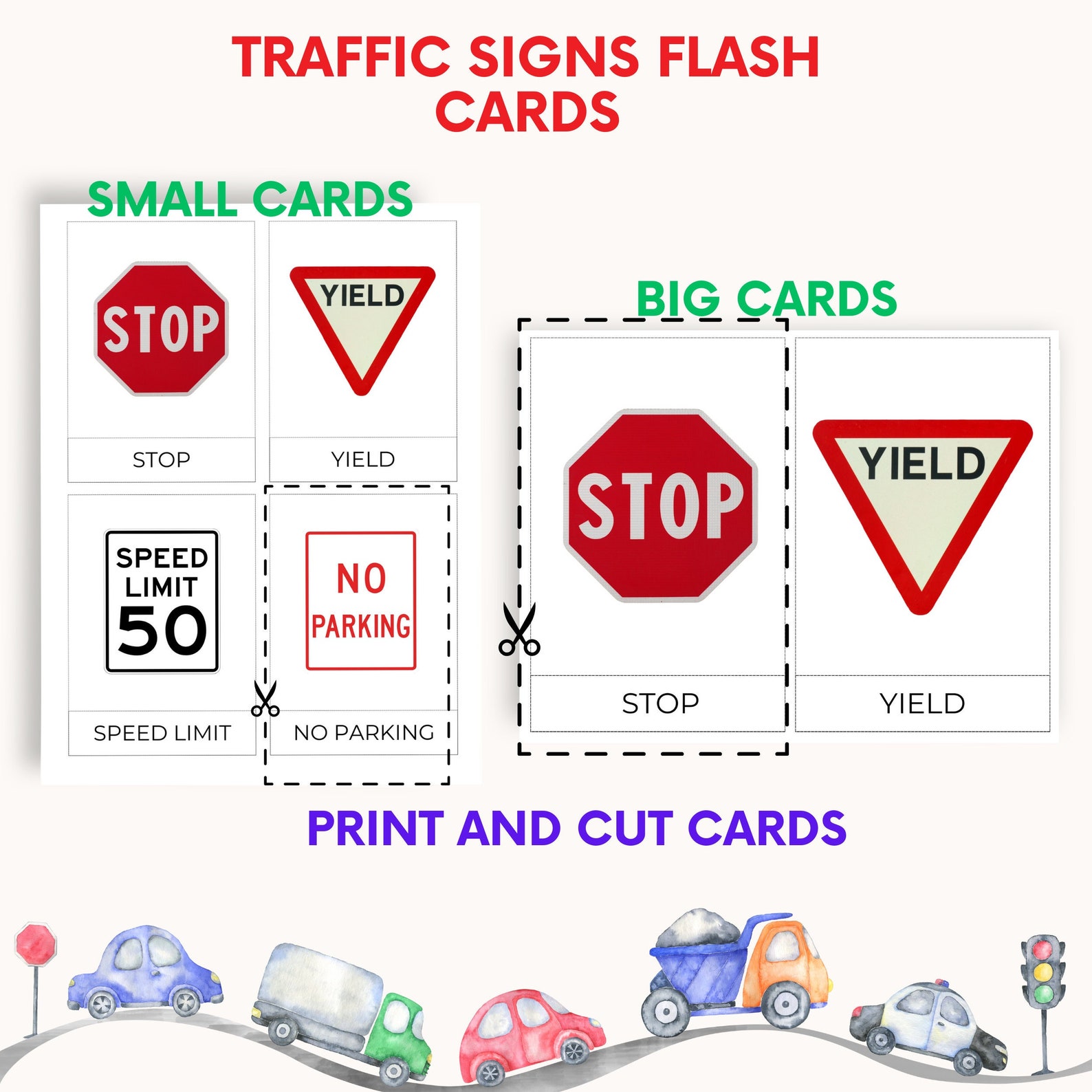 USA Traffic Signs Learning Flashcards Road Test Signs Printable DMV ...