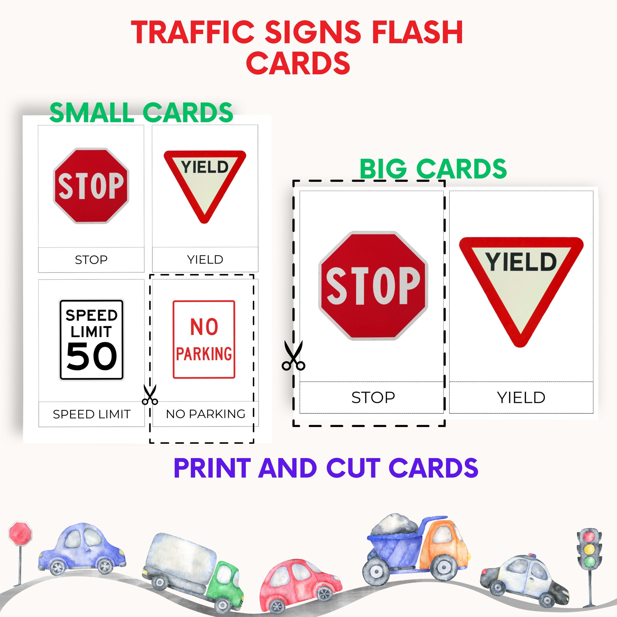 USA Traffic Signs Learning Flashcards Road Test Signs Printable DMV ...