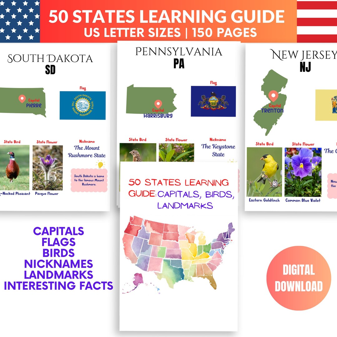 50 States Unit Study Fifty States Learning Guide State Capitals State ...