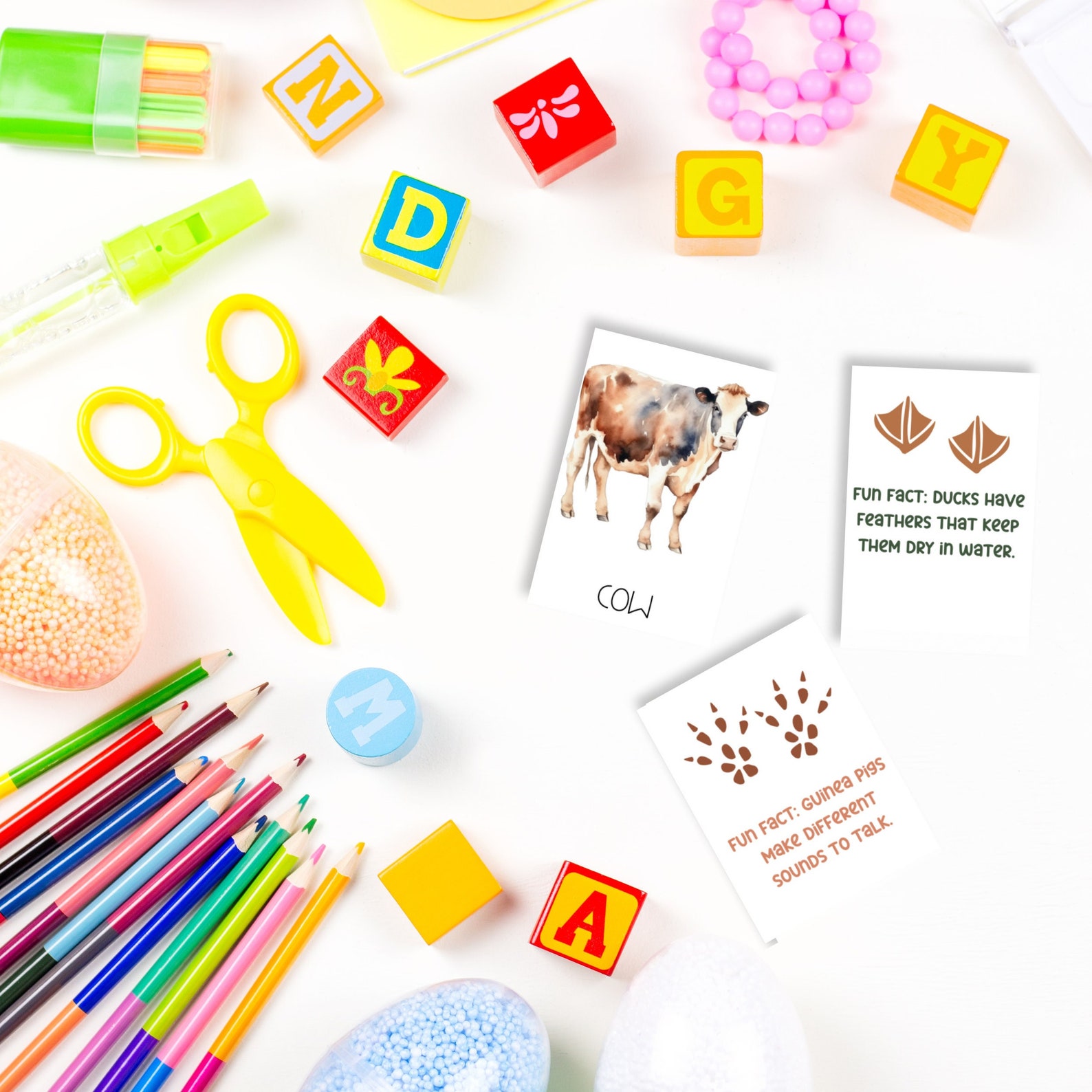 20 Farm Animals and Pets Flash Cards for Kids,pre-school Cards Learning ...