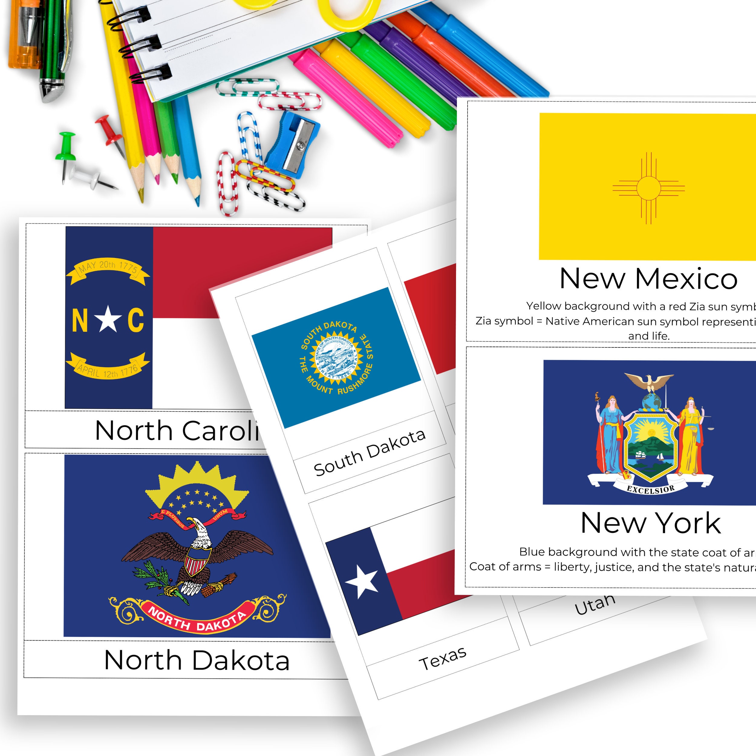50 US State Flags Fifty State Flashcards 50 Cards Learning Guide State ...