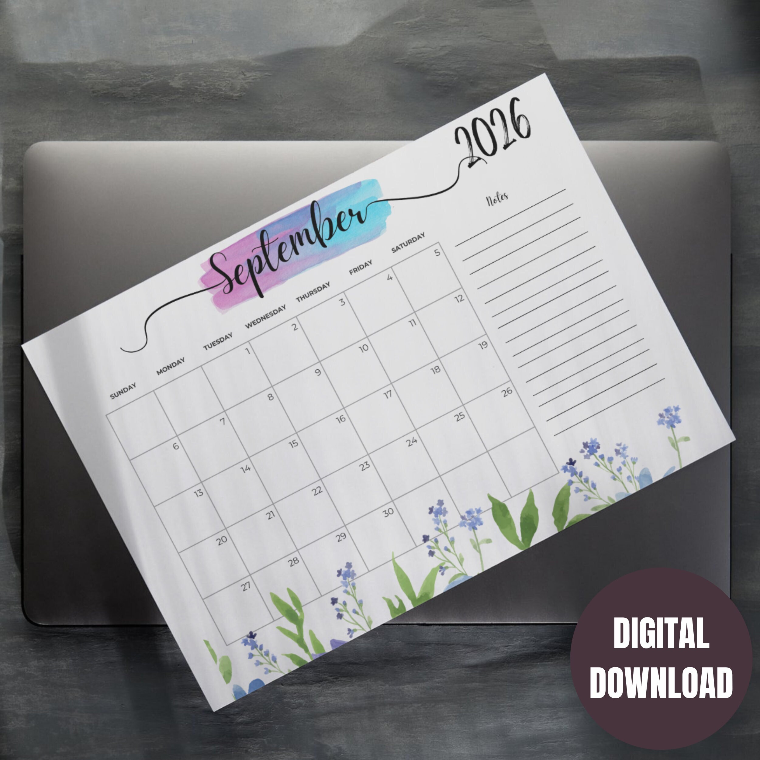 2025 2026 Printable Calendar: Floral Design, Monthly Planner, Calendar ...